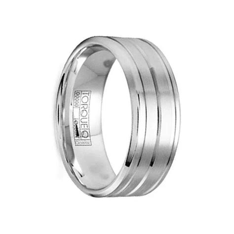 Jago Grooved Brushed Cobalt Wedding Band With Polished Edges 8mm