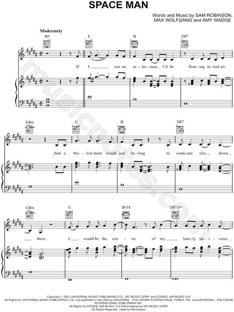 Sam Ryder Space Man Sheet Music In B Major Transposable Download
