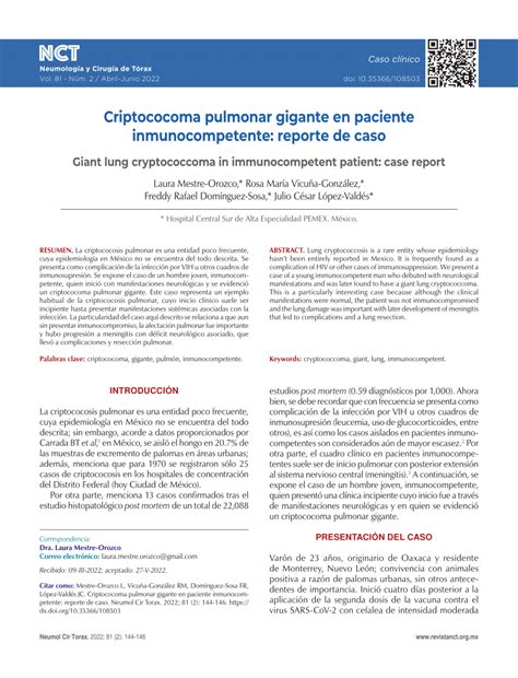 Pdf Criptococoma Pulmonar Gigante En Paciente Inmunocompetente