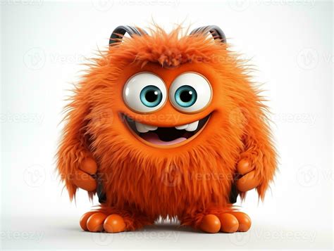 Furry Monster With Two Large Eyes And A Big Nose On White Background