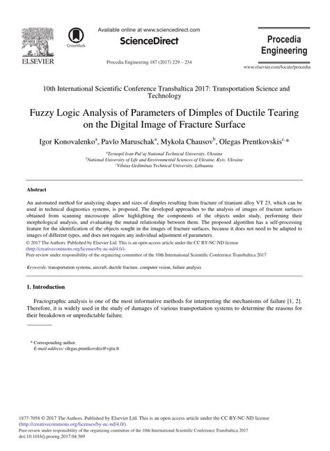 Pdf Fuzzy Logic Analysis Of Parameters Of Dimples Of Ductile Tearing On The Digital Image Of