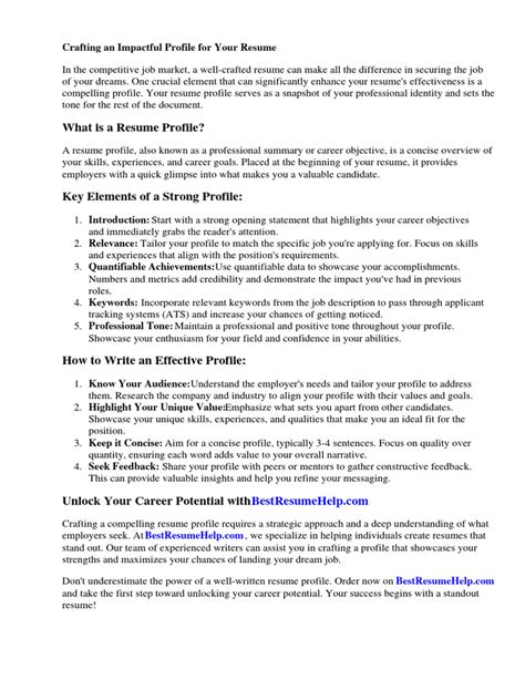 Writing A Profile For A Resume Pdf Résumé