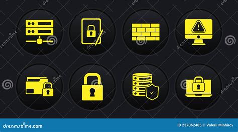 Set Folder And Lock Monitor With Exclamation Mark Lock Server Shield Firewall Security Wall