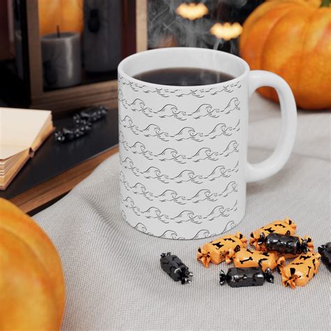 Wave Pattern Mug Ocean Themed Coffee Cup Coastal Ceramic Mug