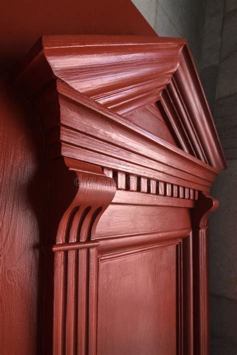 Restored Door With Carved Cornice Decor With Triangular Pediment And