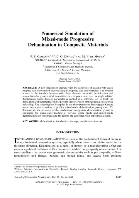 Pdf Numerical Simulation Of Mixed Mode Progressive Delamination In Composite Materials
