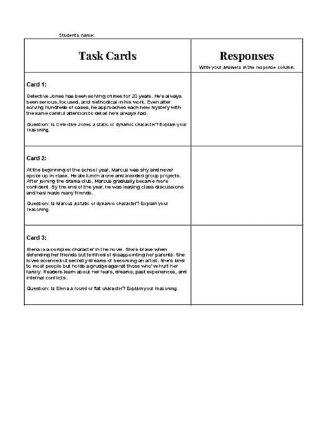 Characterization Task Cards 20 Engaging Character Analysis Cards With