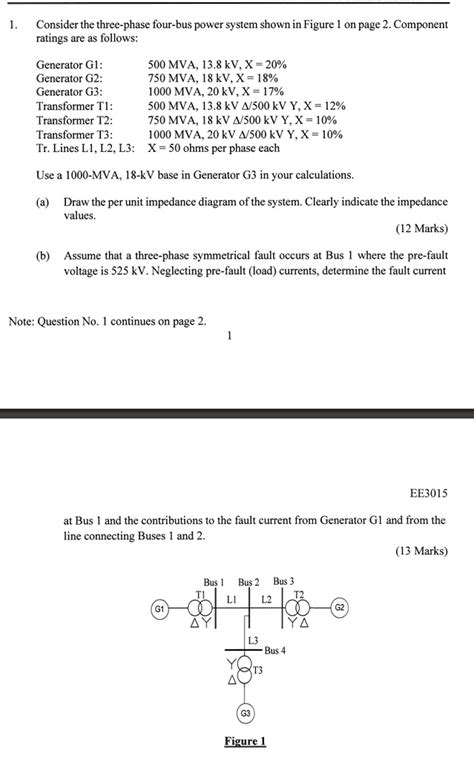 SOLVED Consider The Three Phase Four Bus Power System Shown In Figure On Page Component