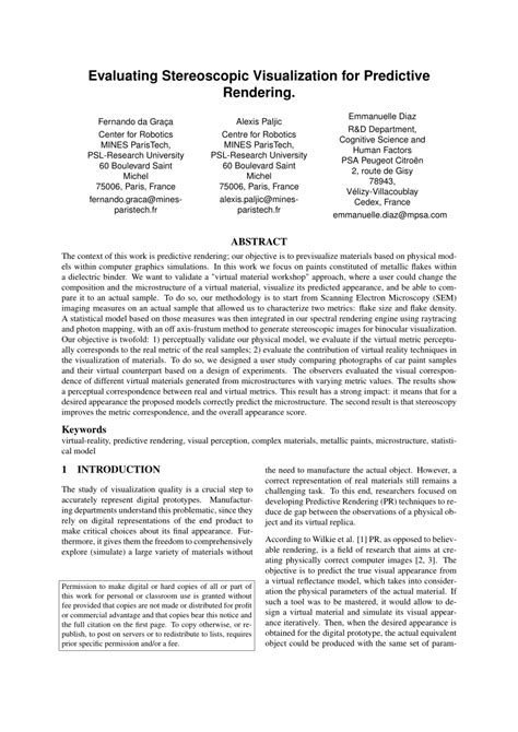 Pdf Evaluating Stereoscopic Visualization For Predictive Rendering