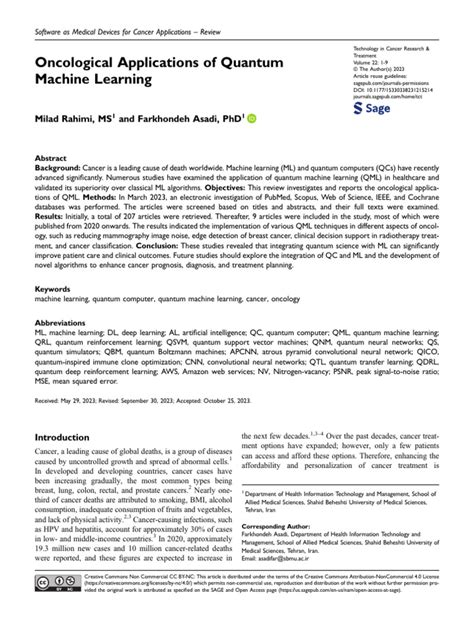 Oncological Applications Of Quantum Machine Learni Pdf Quantum Computing Machine Learning
