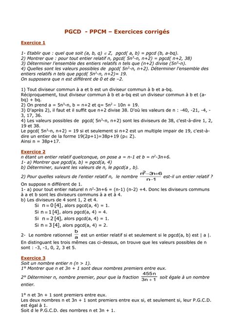 Corrigé Des Exercices Sur Le PGCD OFF iiitl ac in