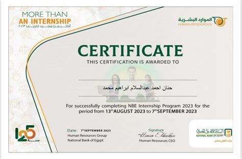 Hanan Ahmed On Linkedin Successfully Completing Nbe Internship Program 2023 🏦