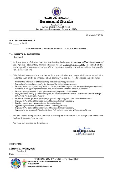 Sample Designation Letter Deped Design Talk