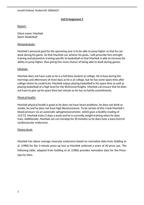 Unit 8 Assignment 3 Unit 8 Specialised Fitness Training Stuvia Uk