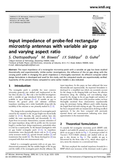 Pdf Input Impedance Of Probe Fed Rectangular Microstrip Antennas With