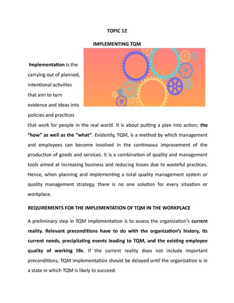Implementing Tqm Implementation Is The Carrying Out Of Planned