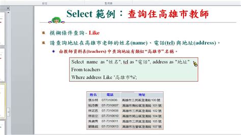 模糊條件查詢 like 範例 mysql youtube