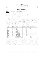 Lab Resistor Color Coding Pdf EEC Electrical Principles LABORATORY EXERCISE Title
