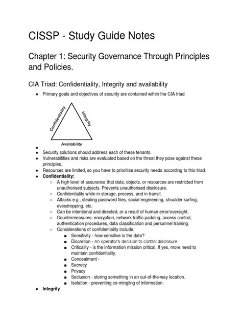 Cissp Study Guide Notes Pdf Information Security Authentication