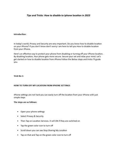 Tips And Tricks How To Disable To Iphone Location In 2023 Pdf I Phone Ios