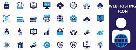 Web Hosting Icon Set Containing Cloud Computing Server Domain