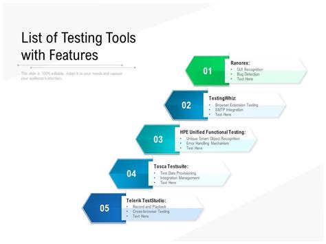 List Of Testing Tools With Features Ppt PowerPoint Presentation Outline Inspiration PDF