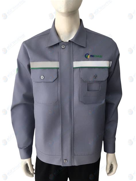 เสื้อช็อป แขนยาว 2 สีเทาเข้ม ปักอกซ้าย กระเป๋าสองข้าง ติดเทปสะท้อนแสง