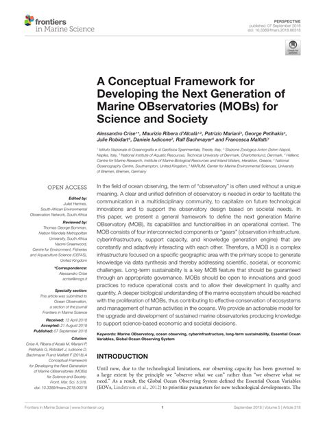 Pdf A Conceptual Framework For Developing The Next Generation Of Marine Observatories Mobs
