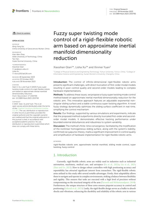 Pdf Fuzzy Super Twisting Mode Control Of A Rigid Flexible Robotic Arm