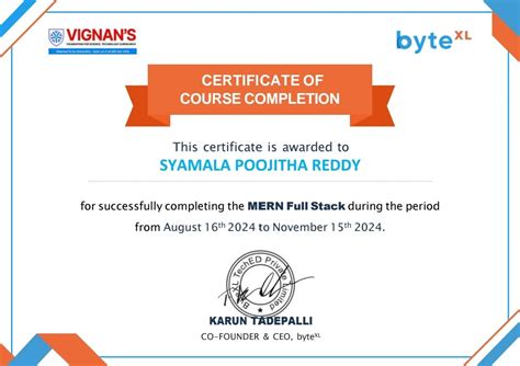 Mernstack Fullstackdevelopment Bytexl Vignanuniversity Webdevelopment Poojitha Reddy Syamala