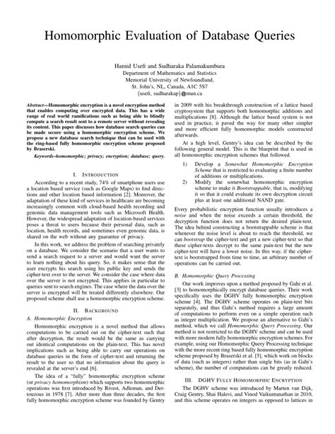 Pdf Homomorphic Evaluation Of Database Queries