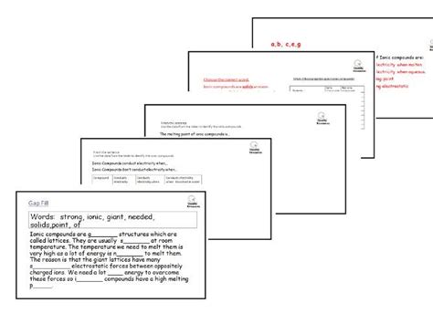 Gcse Ionic Compounds Properties Worksheet And Answers Teaching Resources