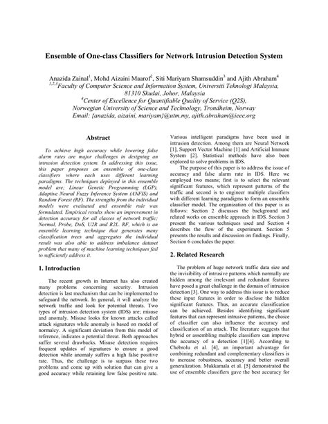 Pdf Ensemble Of One Class Classifiers For Network Intrusion Detection System