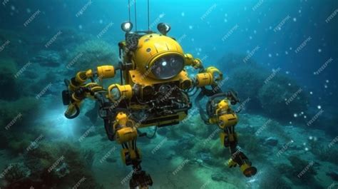 Premium Ai Image Diver Robot Doing Deep Sea Dives Generative Ai