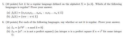 solved 5 10 points let l be a regular language defined on