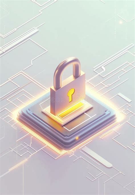 Digital Lock Icon Floating Above Electronic Chip Symbolizing Security And Technology Design