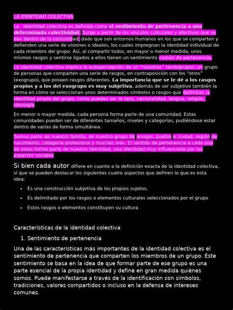 Definición De Identidad Colectiva Pdf Conceptos Psicologicos