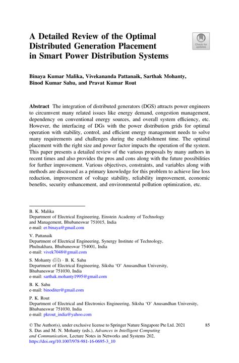 Pdf A Detailed Review Of The Optimal Distributed Generation Placement