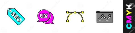 Set Seo Optimization Ui Or Ux Design Bezier Curve And Website Statistic Icon Vector Stock