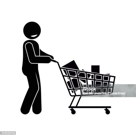 행복한 구매자 롤 쇼핑 트롤리 고객은 선물 바구니 전체 슈퍼마켓 트롤리 고립 된 벡터 아이콘을받습니다 Theatrical Performance에 대한 스톡 벡터 아트 및