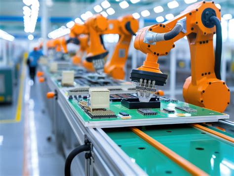 Advanced Robotics In Pcb Assembly Line Stock Image Image Of