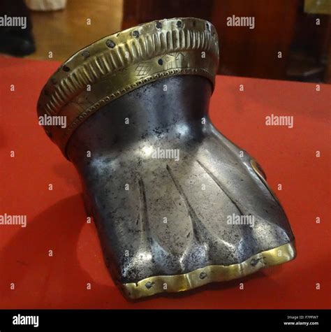 Steel And Brass Gauntlet Northern Italy Dated 14th Century Stock