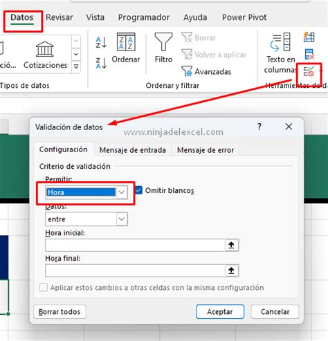 Validación De Datos Con Horas En Excel Ninja Del Excel