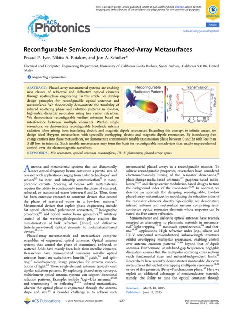 Pdf Reconfigurable Semiconductor Phased Array Metasurfaces