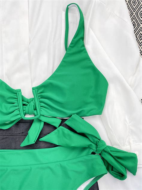 Badu Bg Секси женски бански костюм с възли с U образно деколте бикини с висока талия дамски