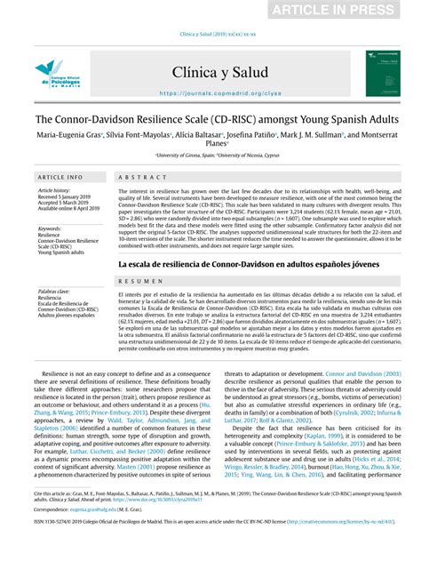 Pdf The Connor Davidson Resilience Scale Cd Risc Amongst Young Spanish Adults