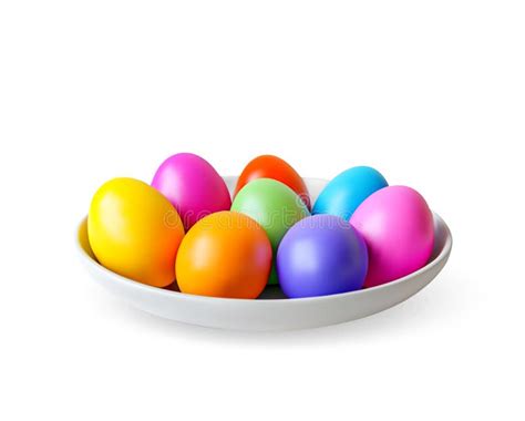 3d Colorful Easter Eggs In Plate Isolated On White Stock Illustration