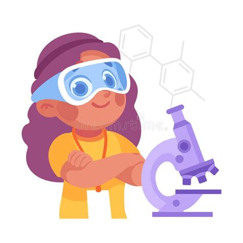 cute girl at laboratory with microscope conduct experiment vector