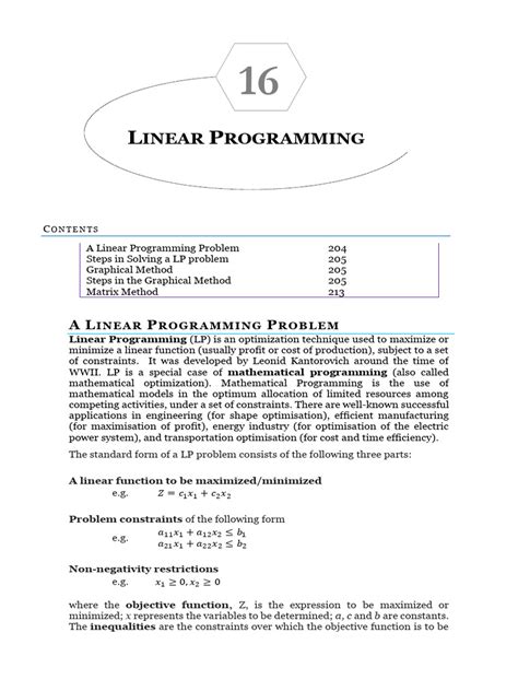 16 Linear Programming Pdf Mathematical Optimization Linear