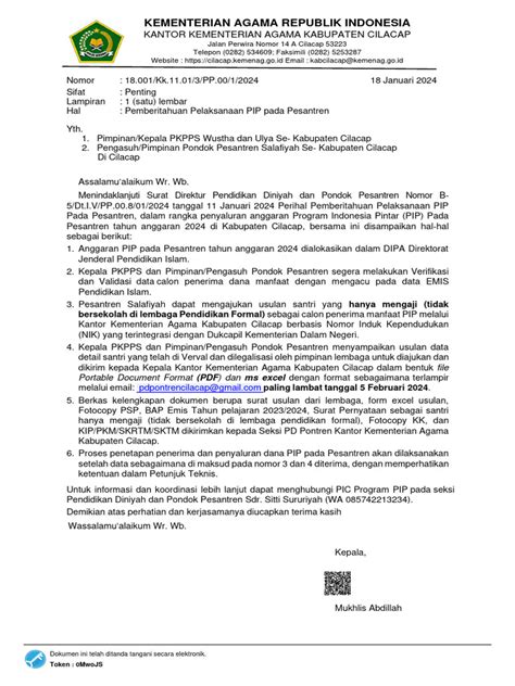 Surat Pemberitahuan Pip Pd Pontren 2024 Pdf